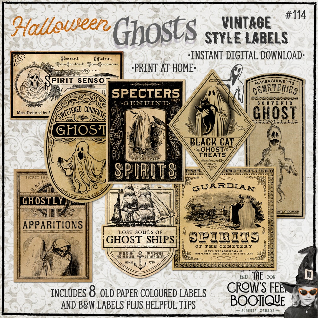 NEW Ghosts Vintage Look Halloween Apothecary Labels, 114 - Etsy