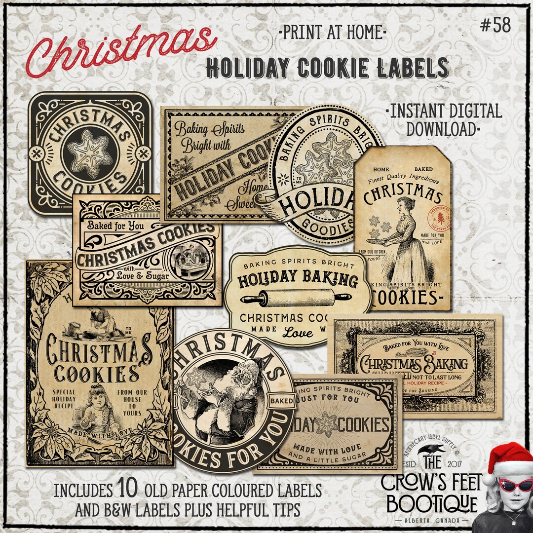 Vintage Look Holiday Cookie Gift Labels #58, Printable - Etsy