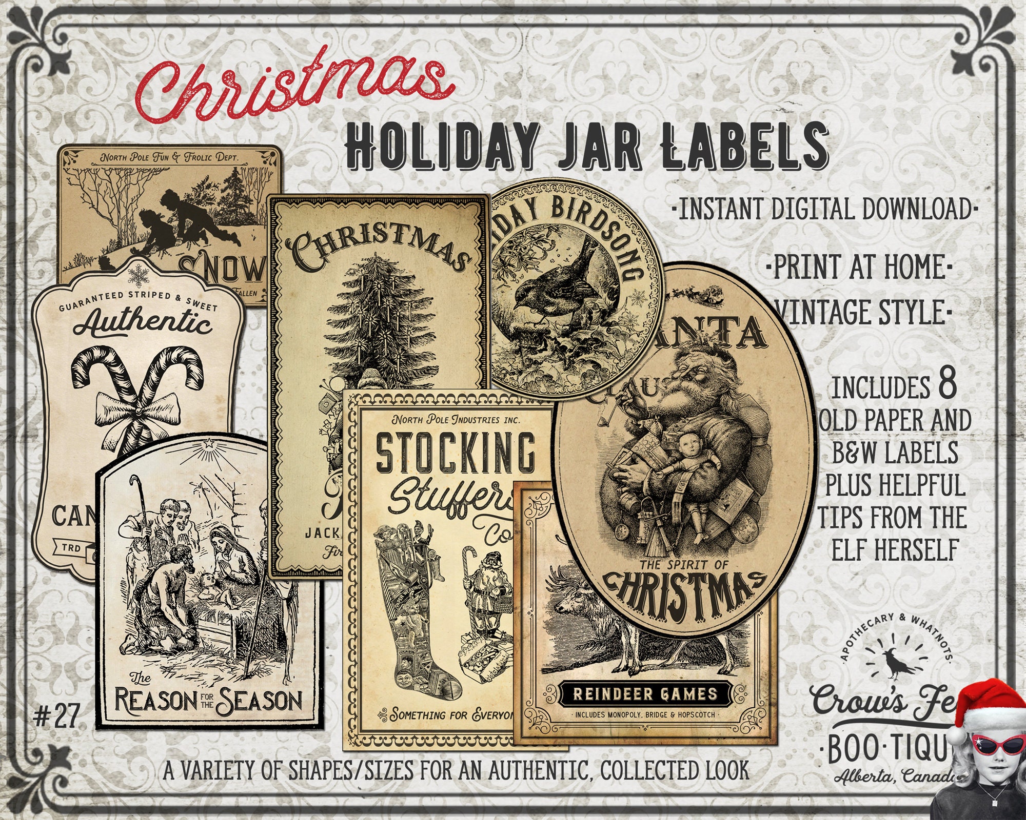 Vintage Look Christmas Jar Labels 27 Printable | Etsy