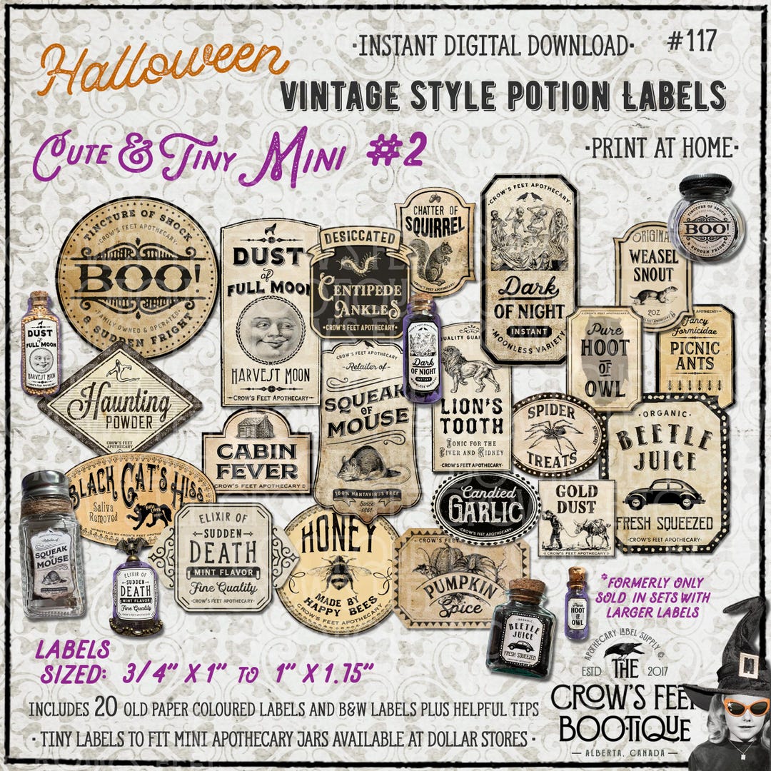 Miniature Potion Labels 2 #117, Vintage Look Printable Potion Jar ...