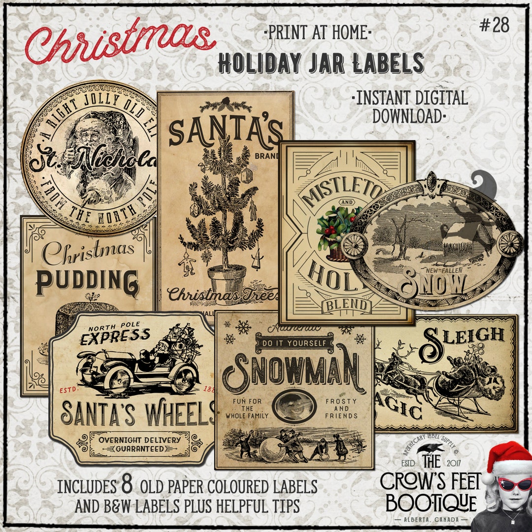 Vintage Look Christmas Jar Labels #28, Printable - Etsy