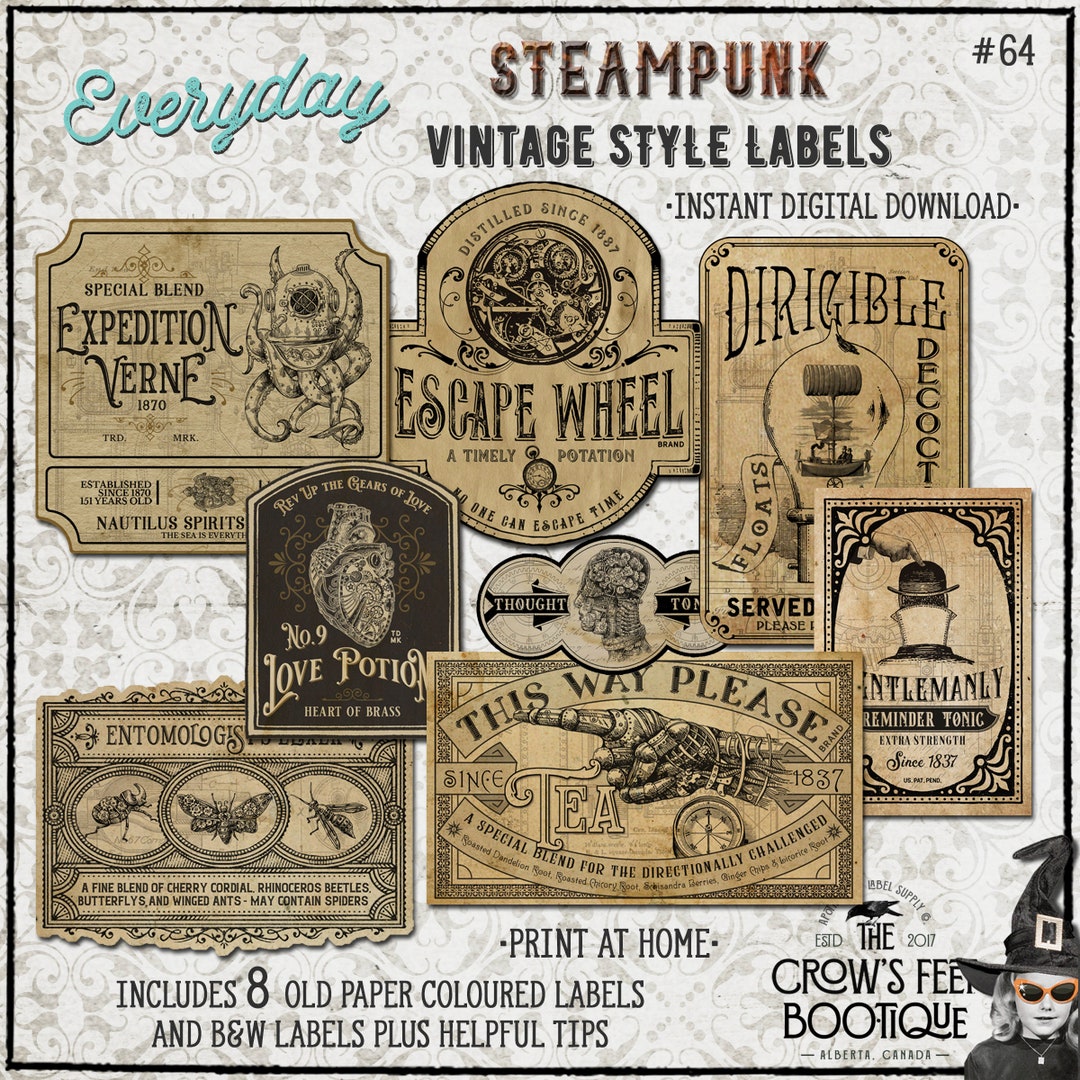 Steampunk Vintage Look Labels #64, Apothecary Labels for Jars ...