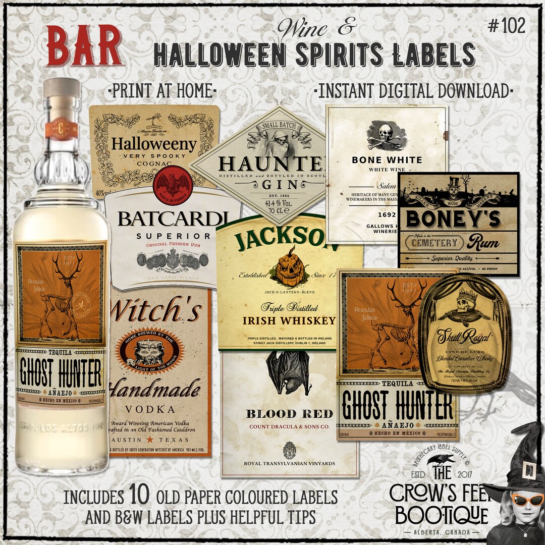 Wine & Spirits Halloween Bar Labels #102, Printable - Etsy