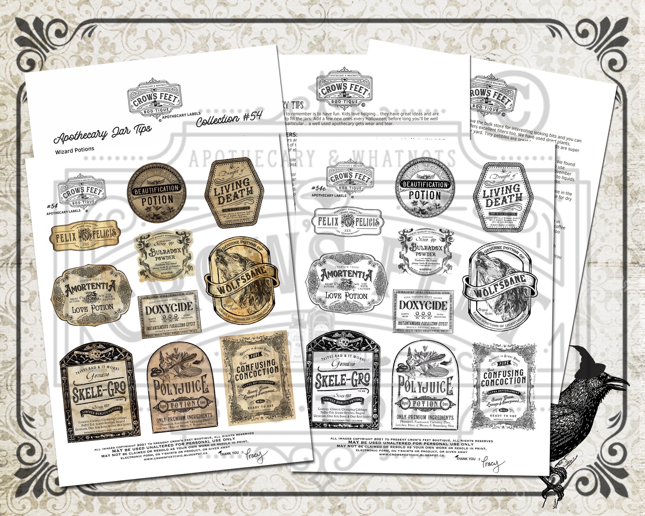 Vintage Look Potion Labels 54 Wizards Apothecary Labels for - Etsy