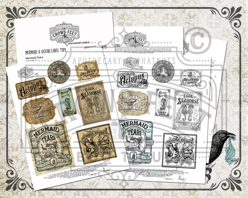 Vintage Look Mermaid & Ocean Potion Labels 75 Halloween - Etsy