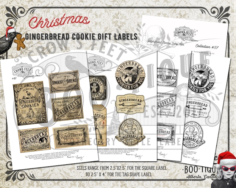 Vintage Look Gingerbread Cookie Gift Labels #57, Printable - Etsy
