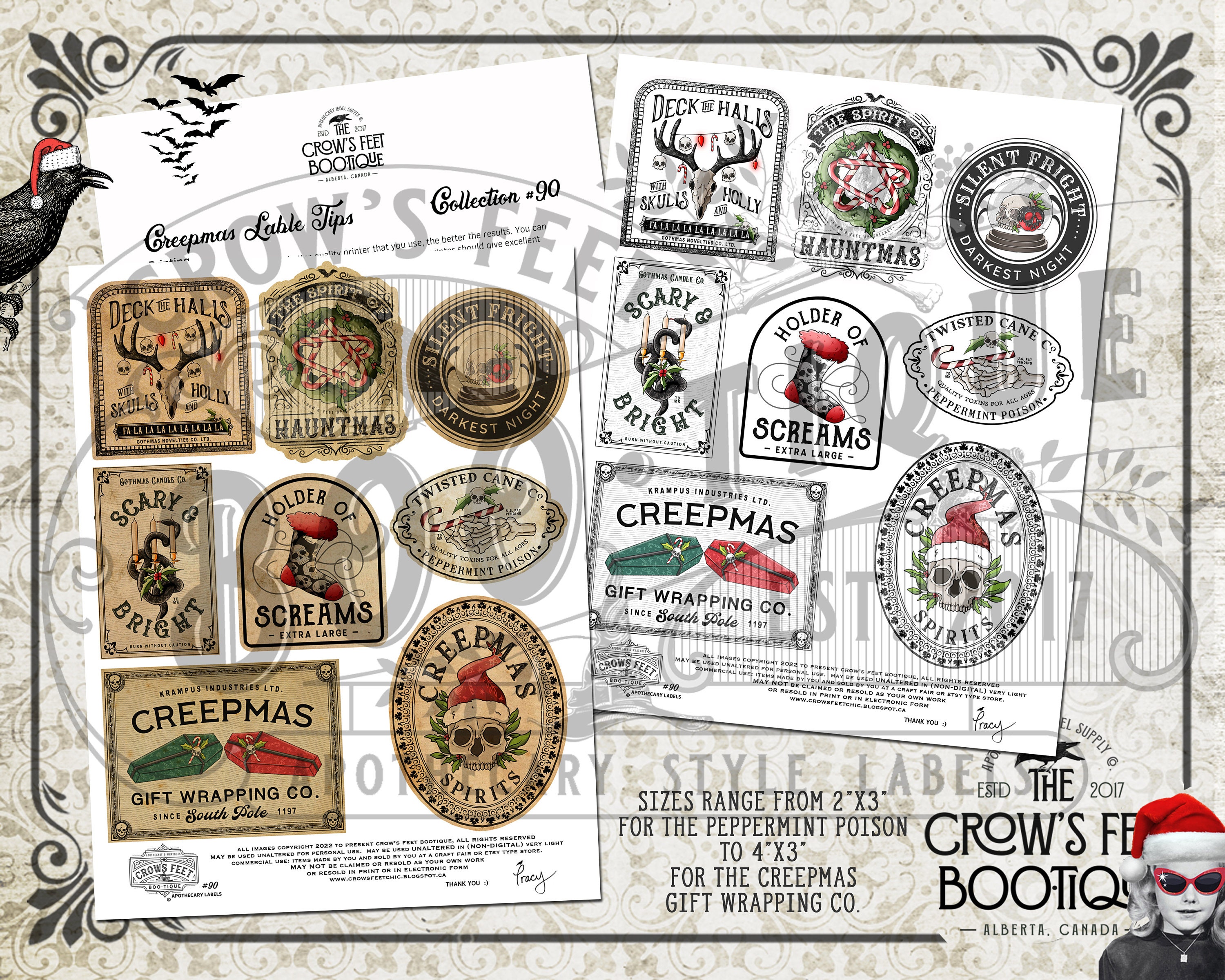 More Vintage Look Gothic Creepmas Labels #90, Printable - Etsy