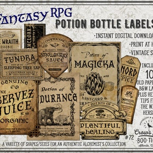 Vintage Look Potion Labels 72 Fantasy RPG Labels (Download Now) - Etsy