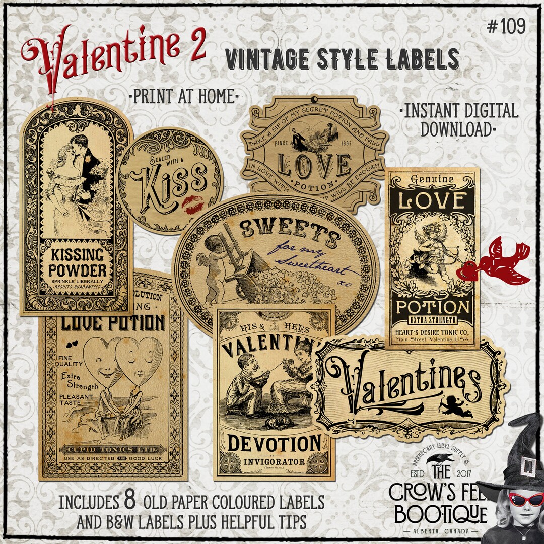 Victorian Inspired Valentine Potion Labels Two #109, Printable - Etsy