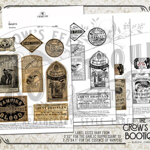 Vampire Themed Apothecary Style Potion Labels #100, Printable - Etsy