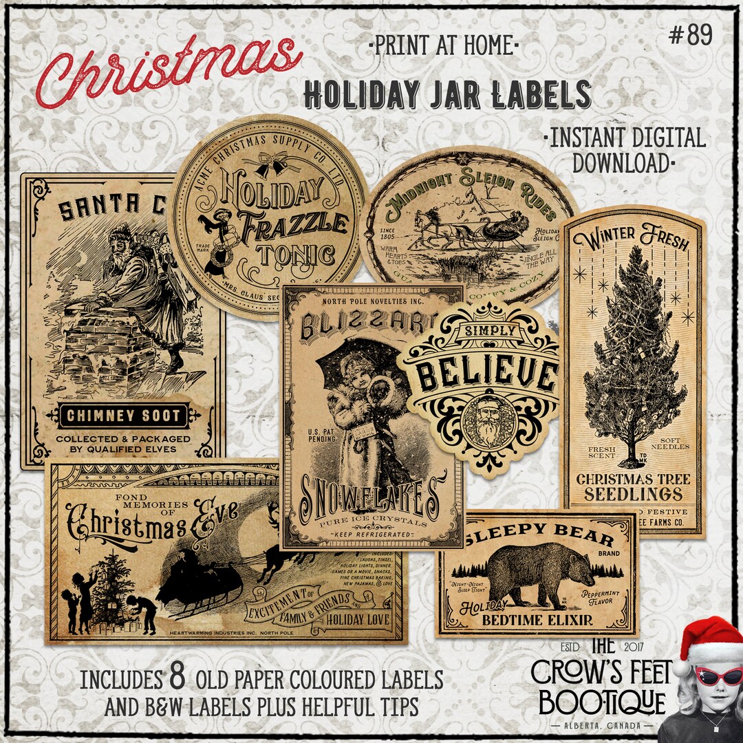 Vintage Look Holiday Jar Labels #89, Printable - Etsy