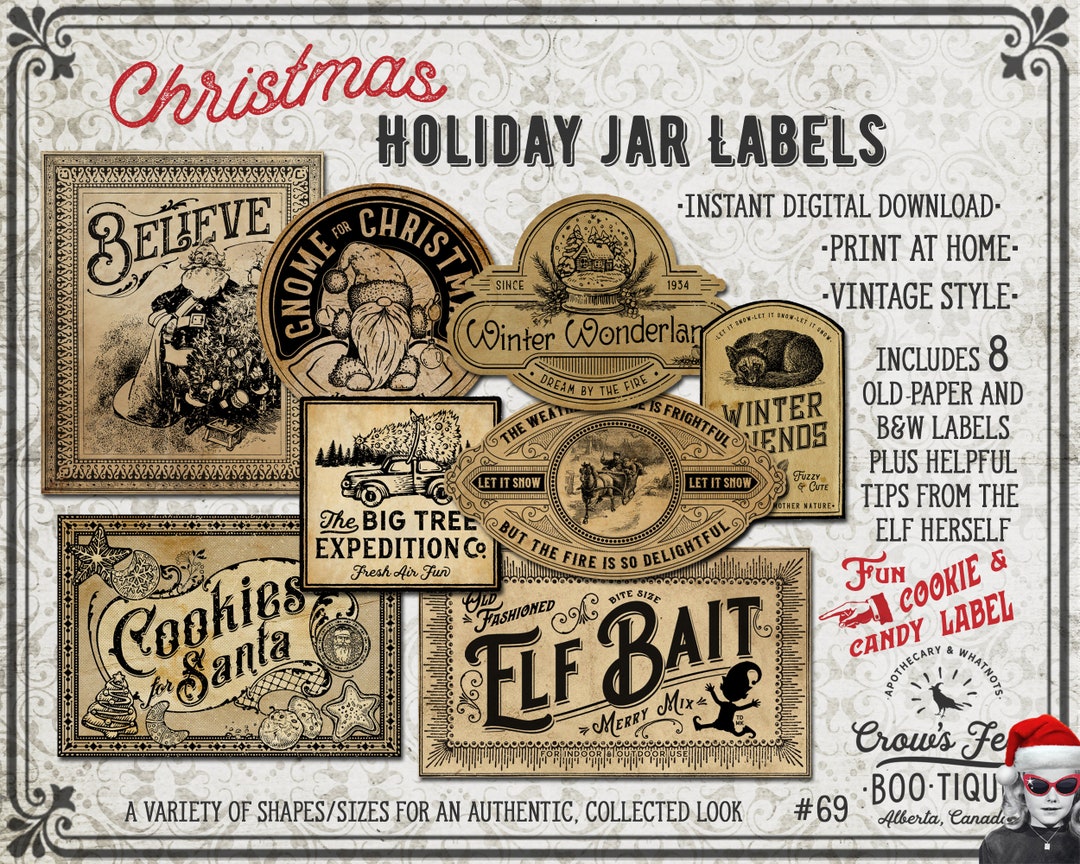 Vintage Look Holiday Jar Labels 69 Printable - Etsy