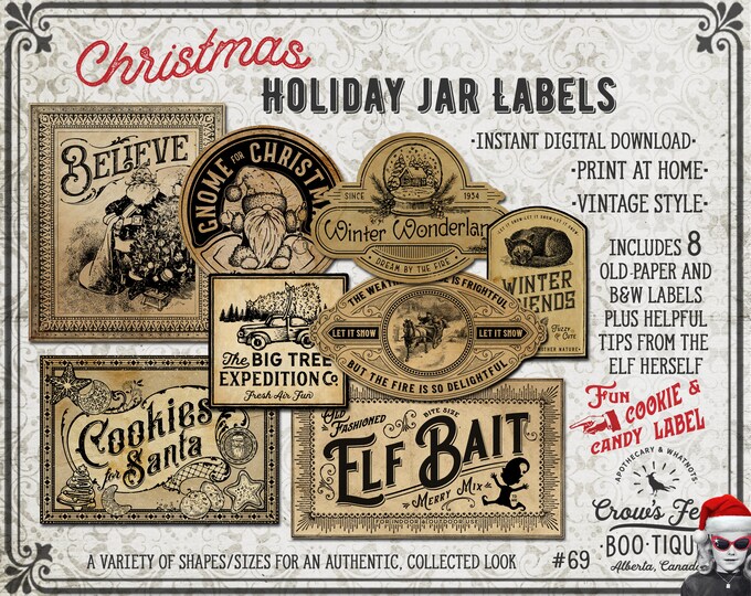 Vintage Look Holiday Jar Labels 69 Printable - Etsy