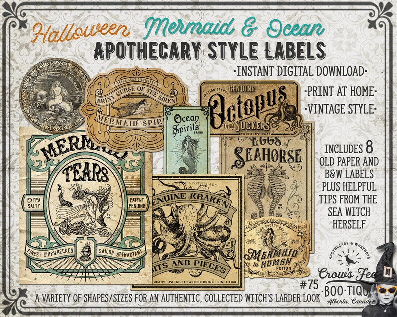Vintage Look Mermaid & Ocean Potion Labels 75 Halloween - Etsy