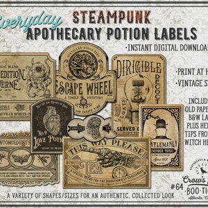 Steampunk Vintage Look Labels #64, Apothecary Labels for Jars ...