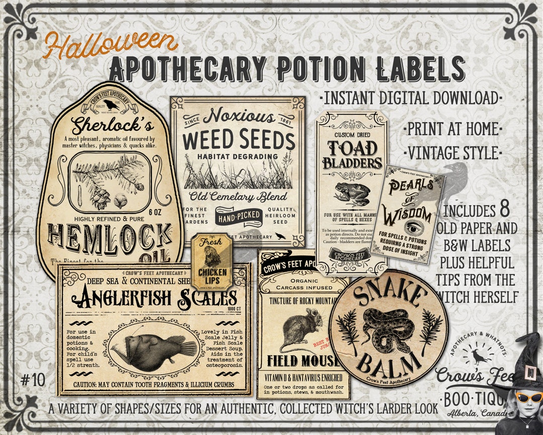 Vintage Look Potion Labels 10 Halloween Apothecary Labels - Etsy
