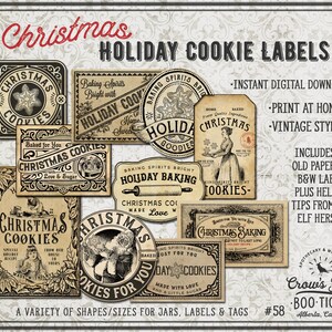 Vintage Look Holiday Cookie Gift Labels 58 Printable - Etsy