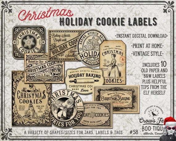 Vintage Look Holiday Cookie Gift Labels 58 Printable - Etsy