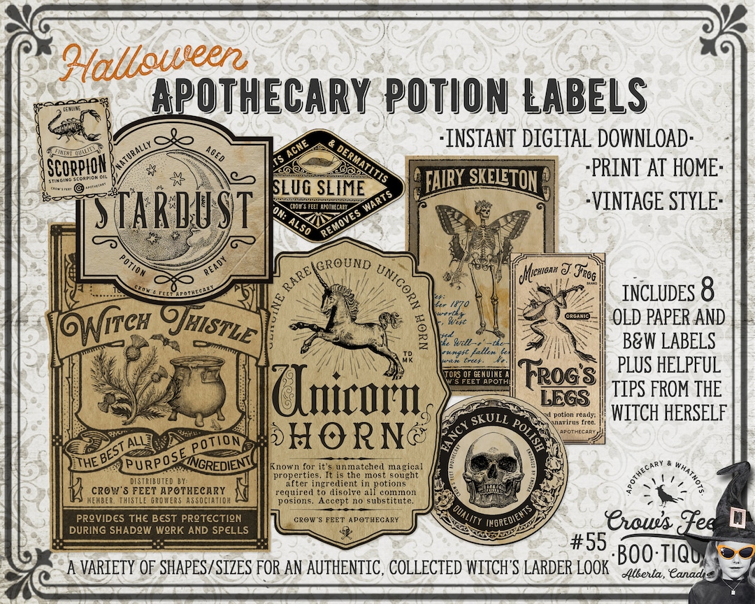 Vintage Look Potion Labels 55 Halloween Apothecary Labels - Etsy