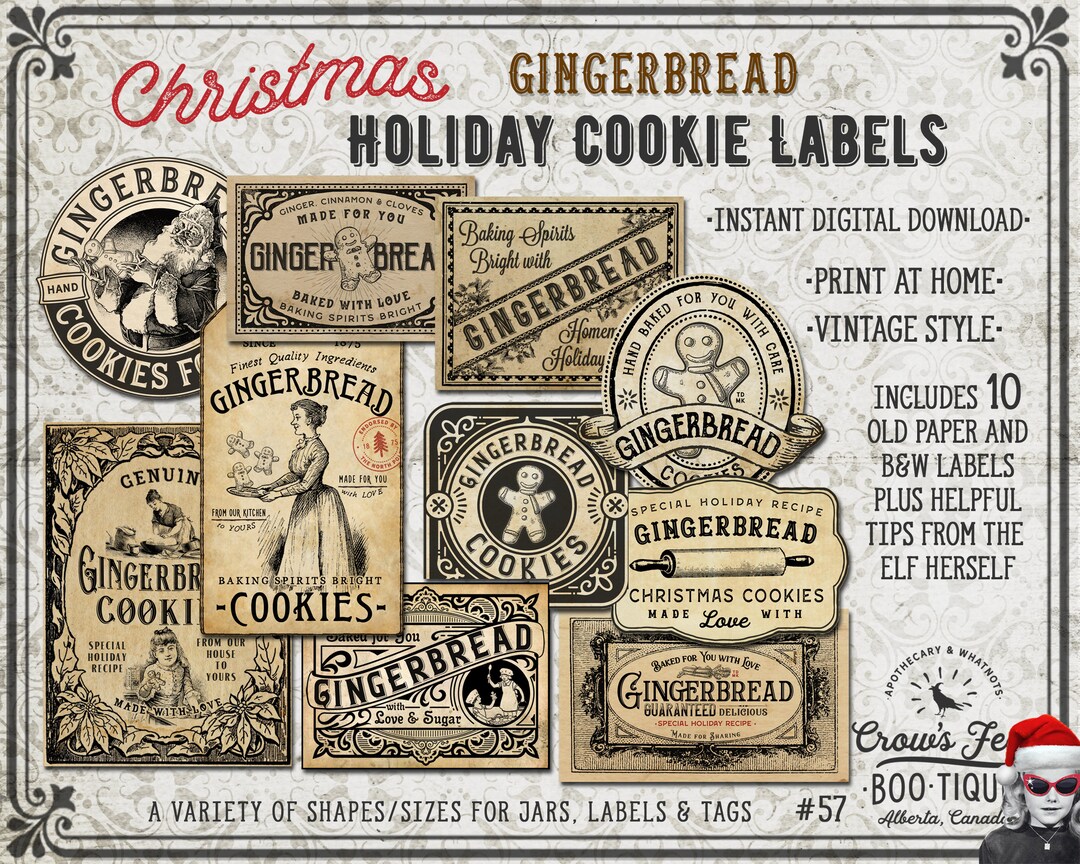 Vintage Look Gingerbread Cookie Gift Labels 57 Printable - Etsy