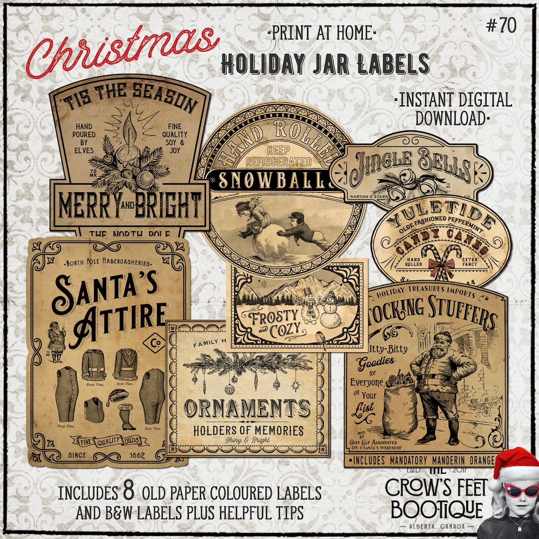 Vintage Look Holiday Jar Labels #70, Printable - Etsy