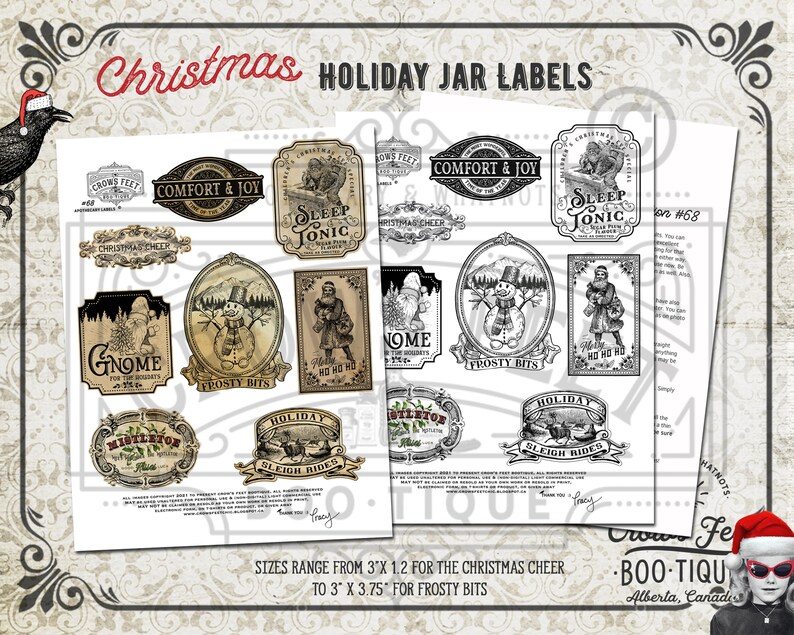 Vintage Look Holiday Jar Labels 68 Printable | Etsy