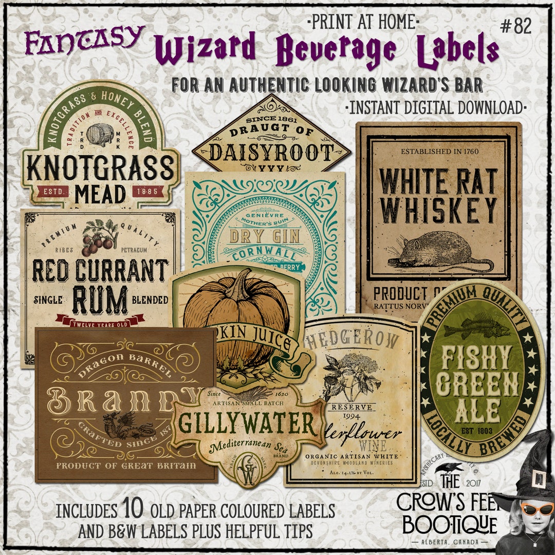 Vintage Look Bottle Labels #82, Wizard’s Beverage Labels, Printable - Etsy