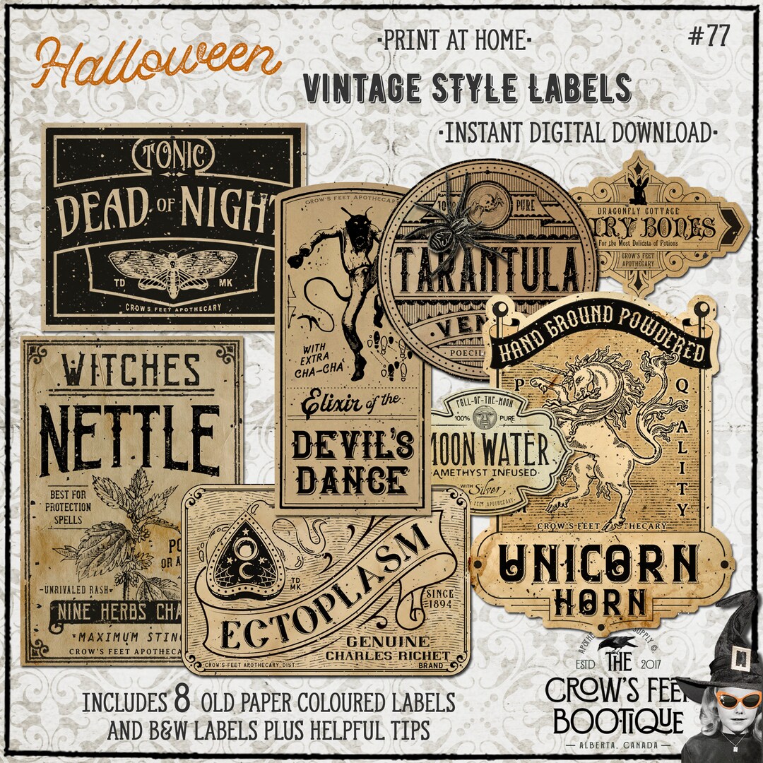 Vintage Look Potion Labels 77, Printable Potion Jar Labels - Etsy