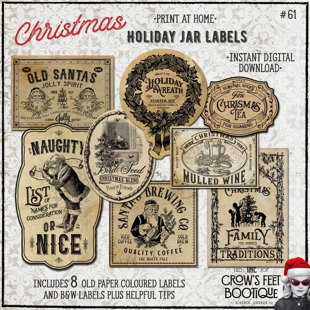 Vintage Look Holiday Jar Labels #61, Printable - Etsy