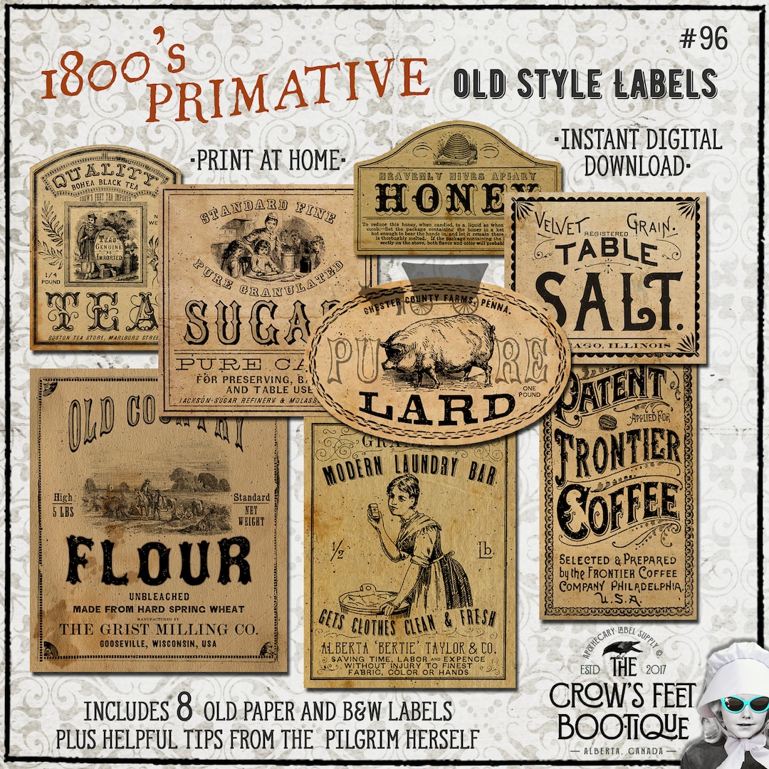 1800's Primitive Style Labels 96, Printable - Etsy