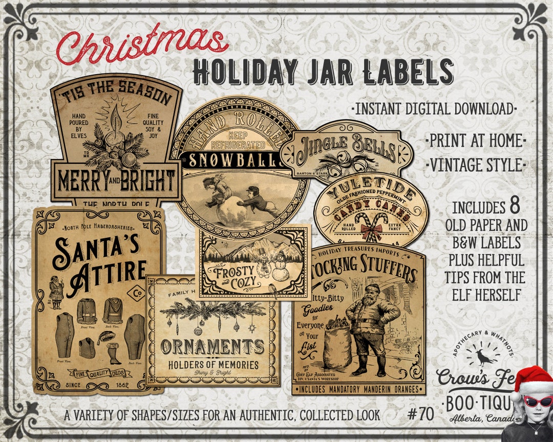 Vintage Look Holiday Jar Labels 70 Printable - Etsy