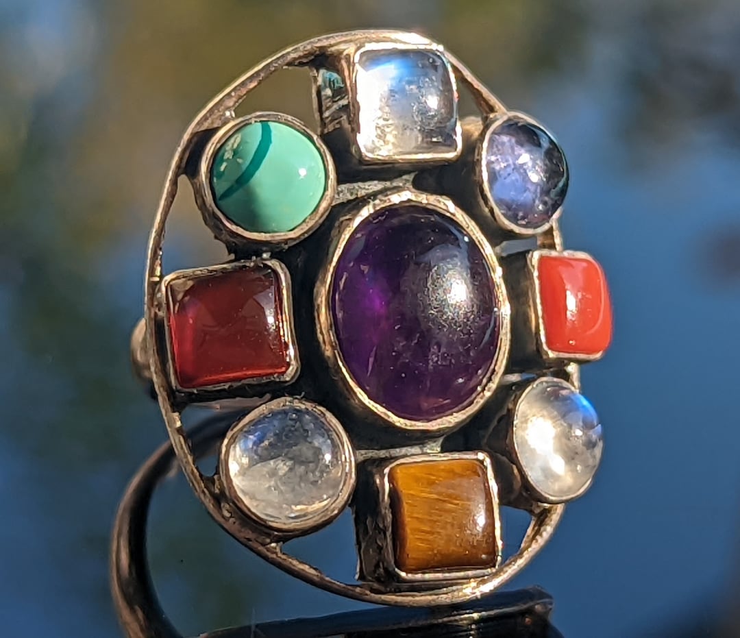 Huge Vintage Gemstone Cluster Ring in Sterling Silver - Etsy
