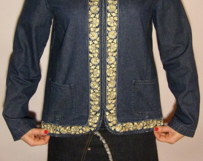 Appliqué Denim, Ladies Medium Short Jacket ~ Embellished Appliqué ...