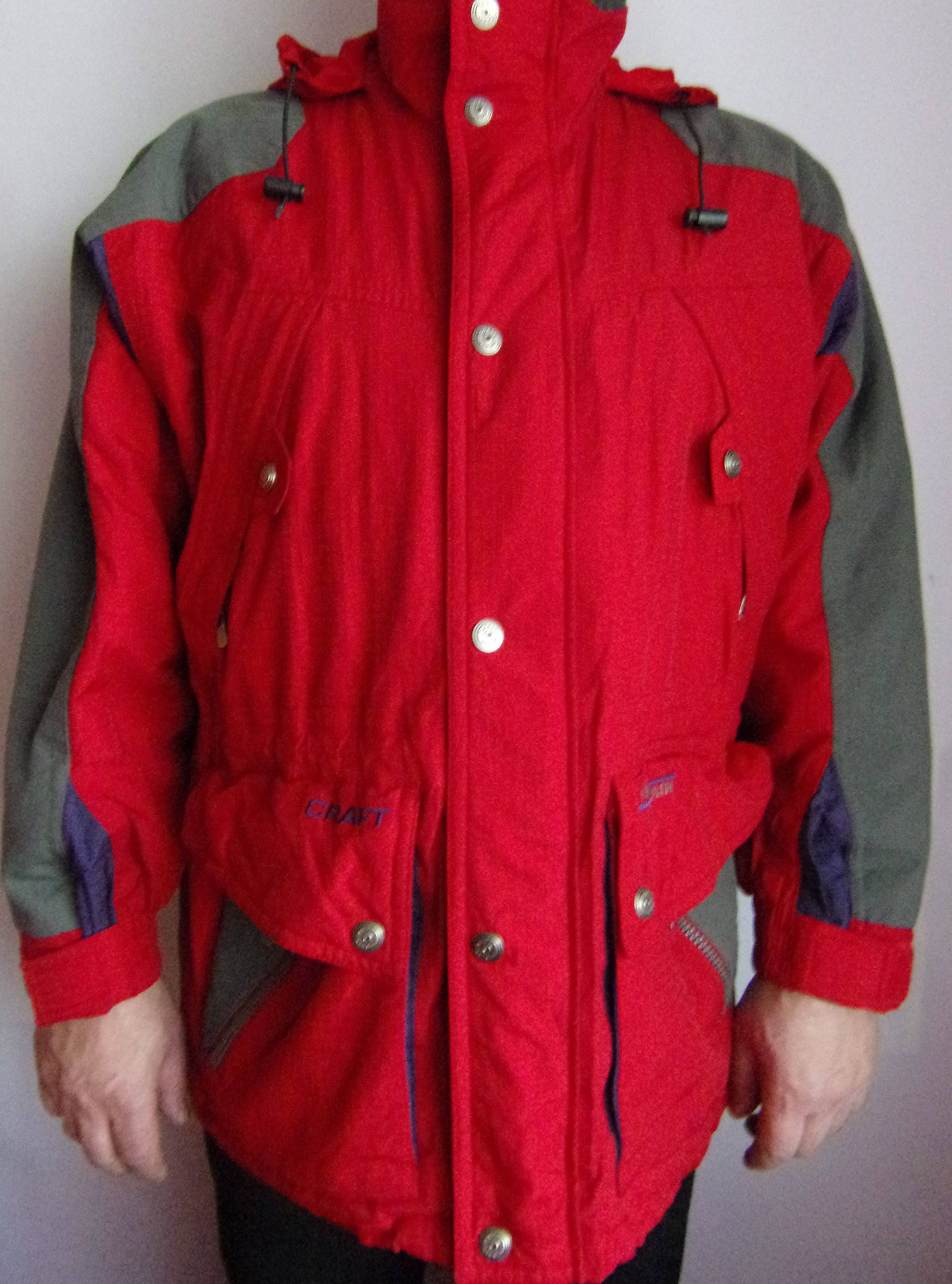 Vintage Herren Windbreaker/CRAFT Jacke/Rot Grau Windbreaker/Zip Up ...