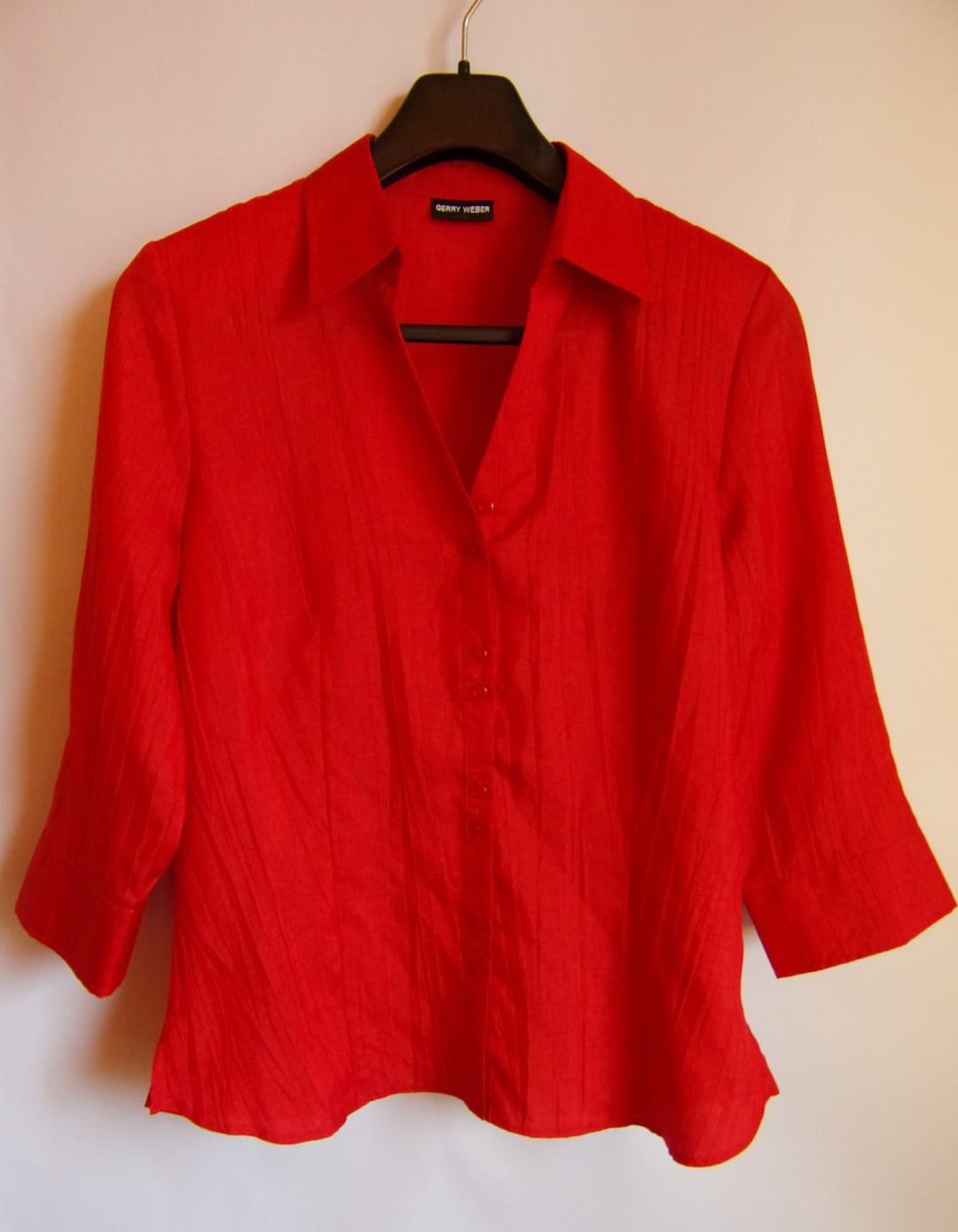 Vintage Womens Blouse Bright Red Summer Blouse Shiny Blouse V Neck 3/4 ...