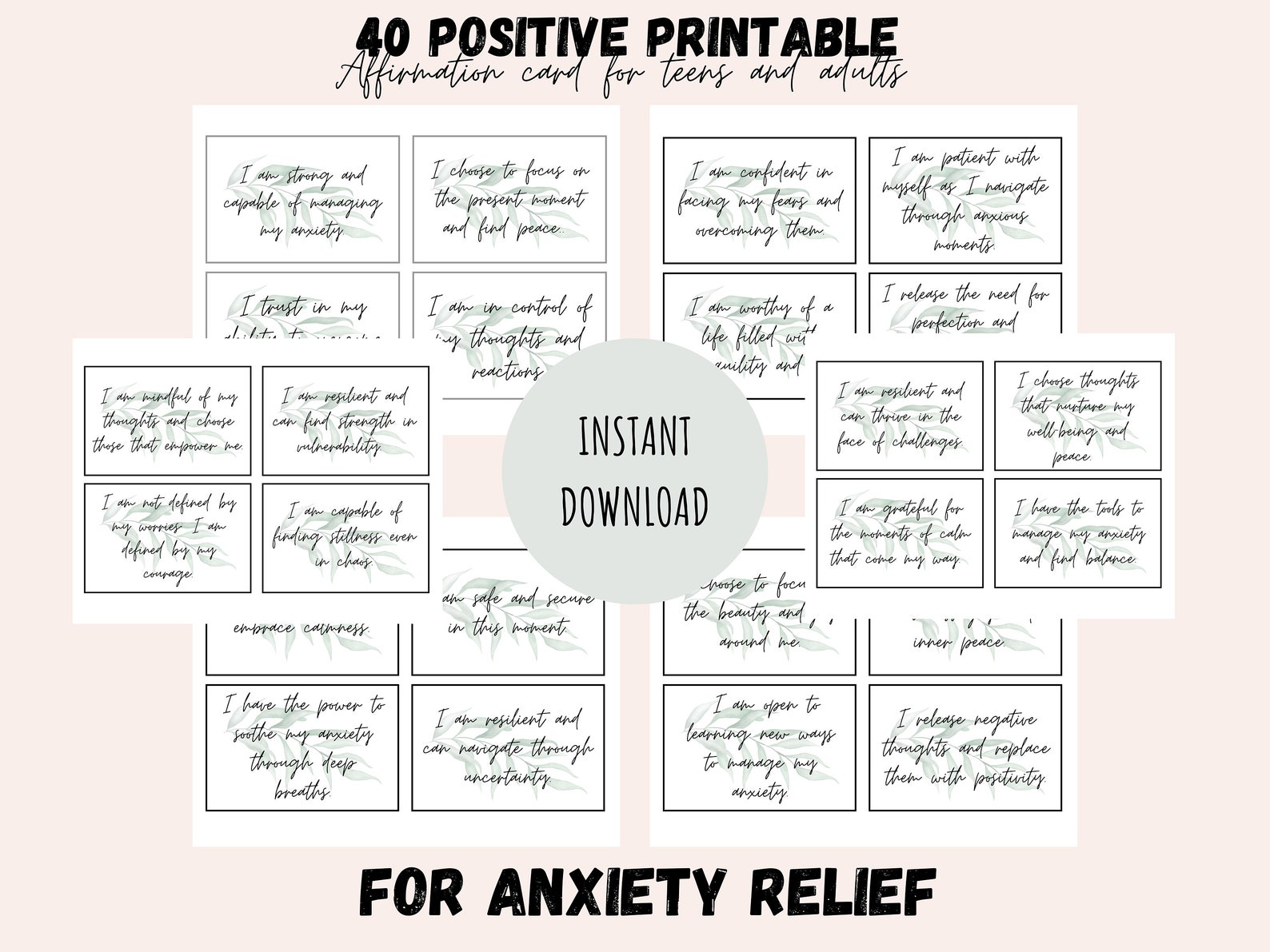 40 Affirmations for Anxiety Cards for Anxiety Motivational Cards for ...