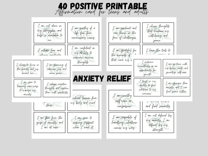 40 Affirmations for Anxiety Cards for Anxiety Motivational Cards for ...