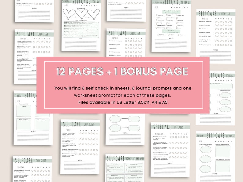 Printable Weekly Self-care Checklist Bundle, Mental Well-being, 12 ...