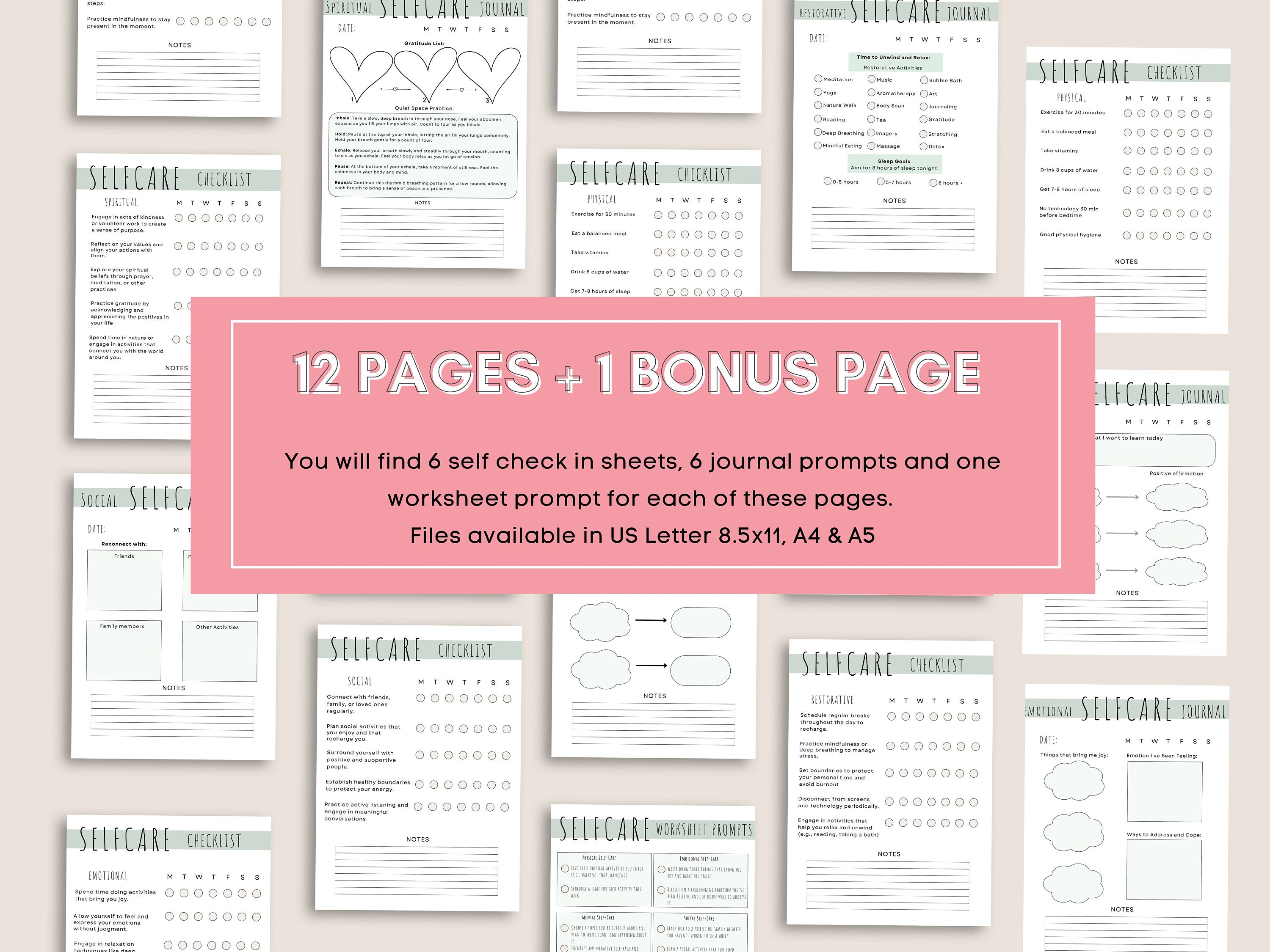 Printable Weekly Self-care Checklist Bundle, Mental Well-being, 12 ...