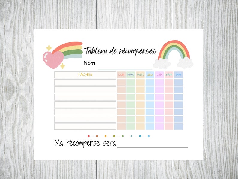 French Reward Charts for Kids Colorful Responsibility Charts Minimalist ...