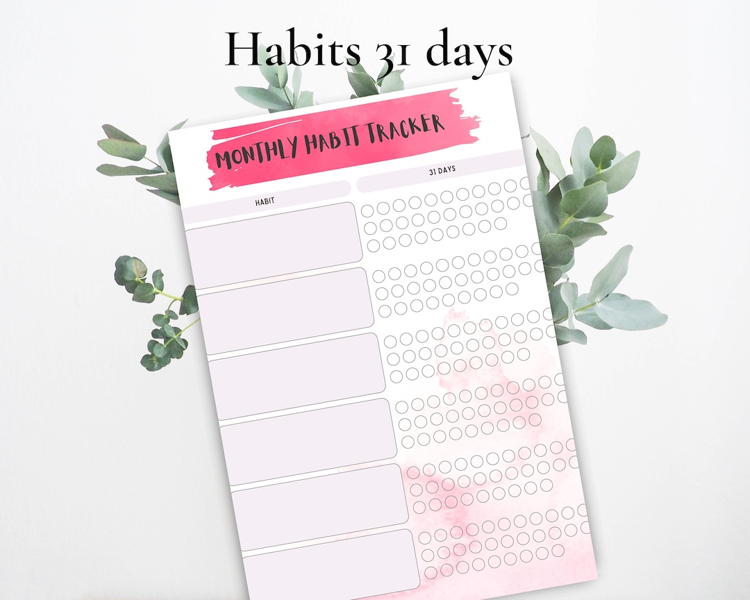 Monthly Printable Habit Tracker 28 Day Montly Tracker 29 Day Monthly ...