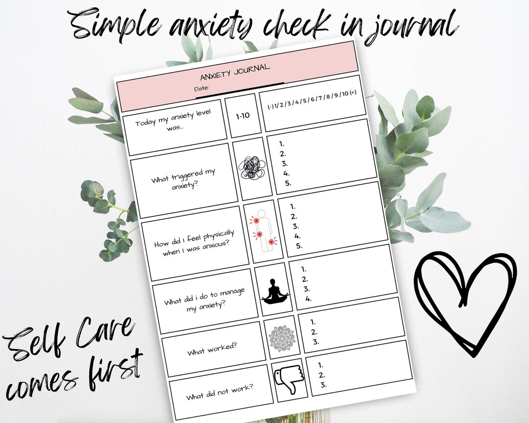 Anxiety Worksheet Anxiety Journal Self Check in Self Care Worksheet ...