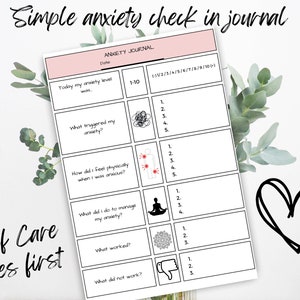 Anxiety Worksheet Anxiety Journal Self Check in Self Care Worksheet ...