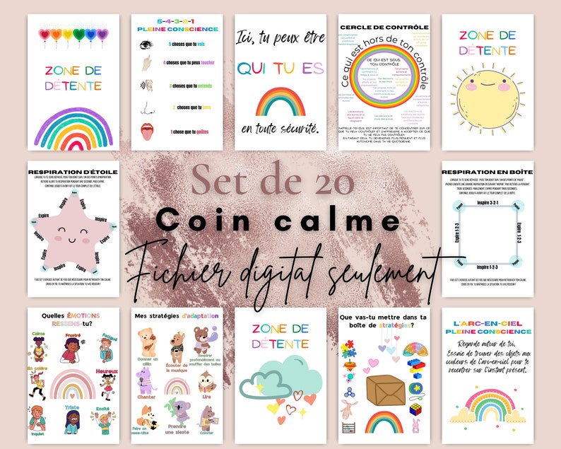 French Calming Corner Relaxation Area 20 Poster Set Montessori Emotions ...