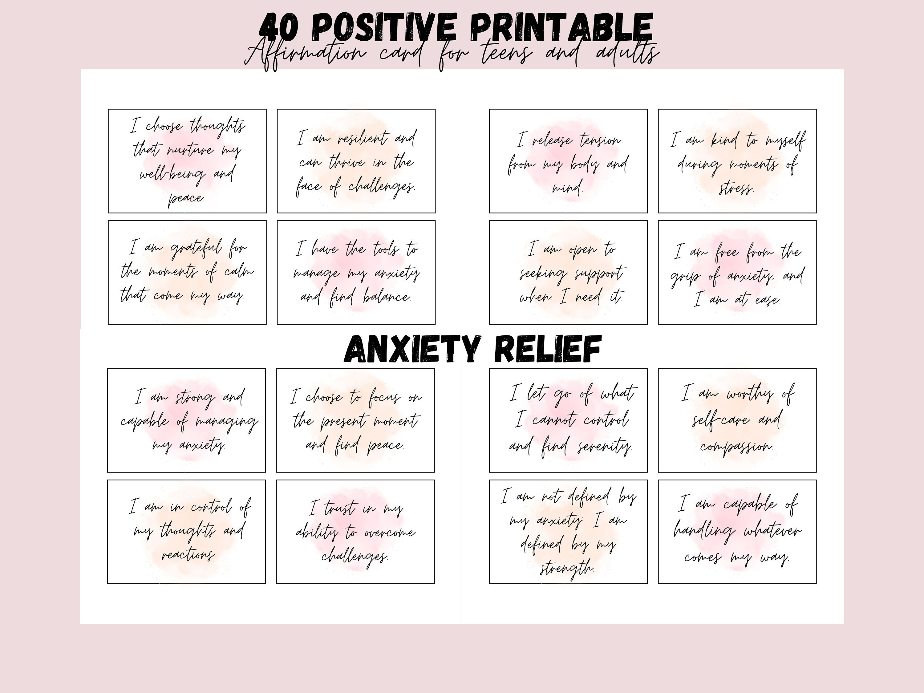 40 Printable Positive Affirmation Cards for Anxiety - Etsy