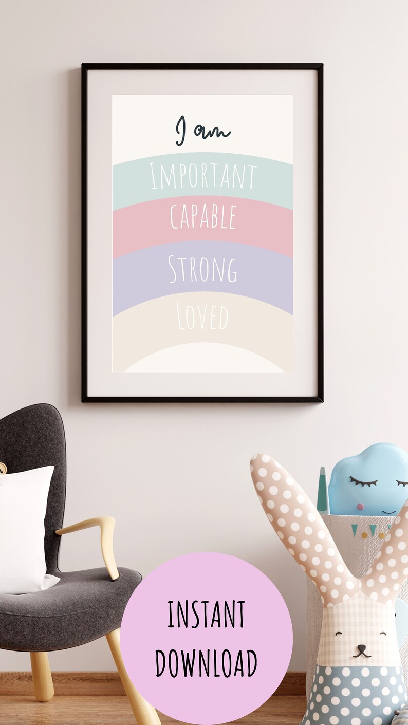 Positive Affirmation Wall Art Printable Rainbow Kids Bedroom Decor ...