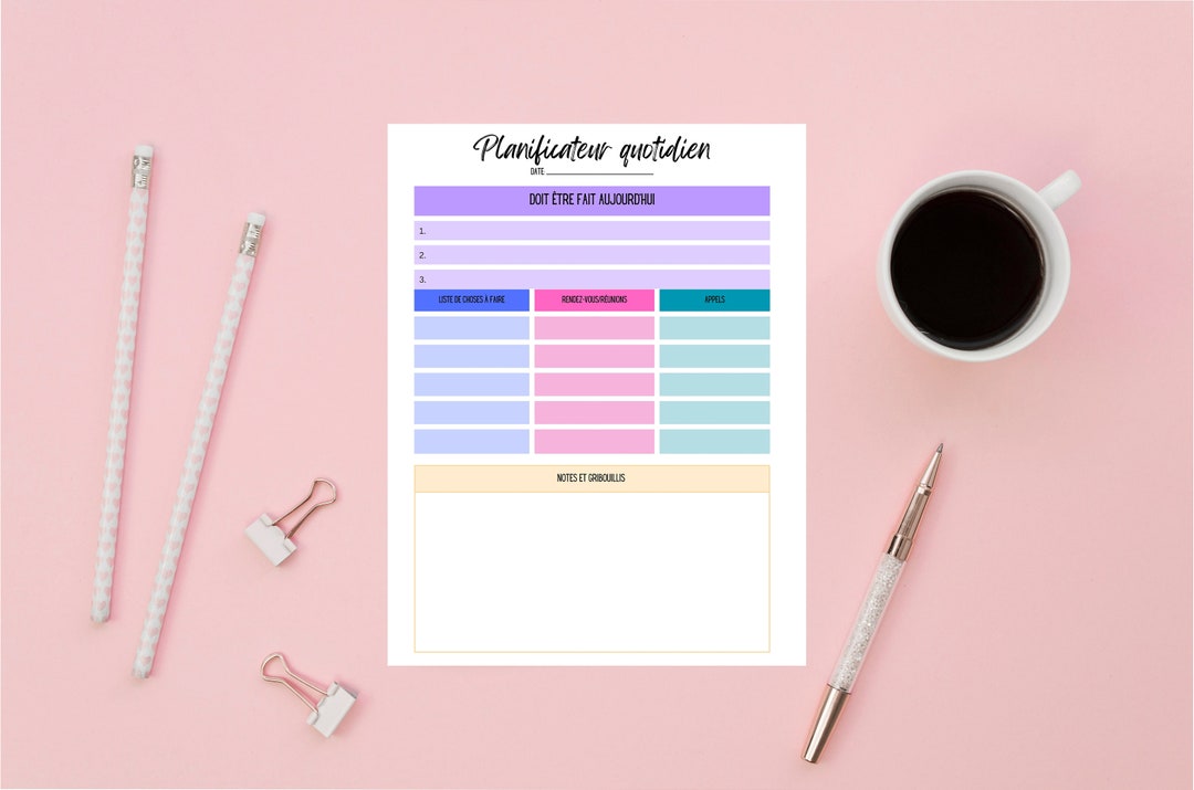 French Daily Agenda Colorful Printable Planner to Do List Agenda Day ...