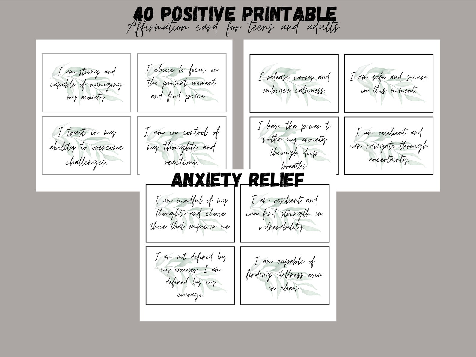 40 Affirmations for Anxiety Cards for Anxiety Motivational Cards for ...