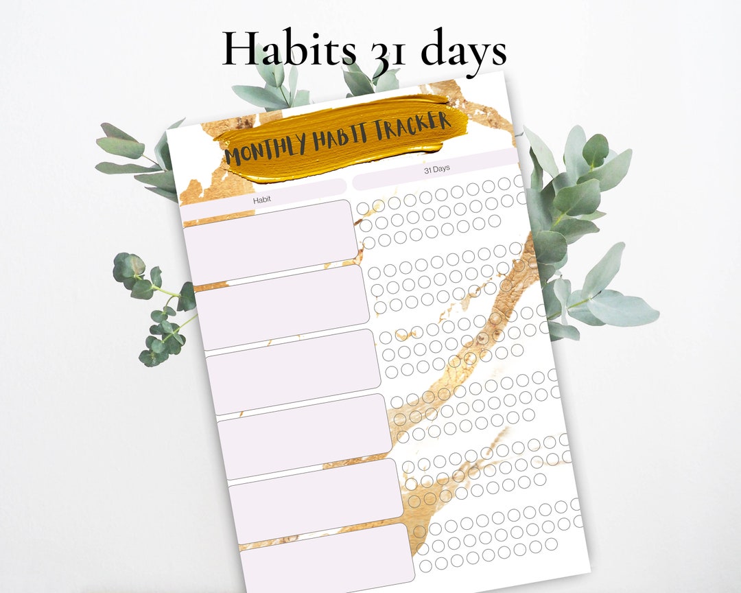 Monthly Habit Tracker (28,29,30,31 Days), Simply Gold Tracker Printable ...