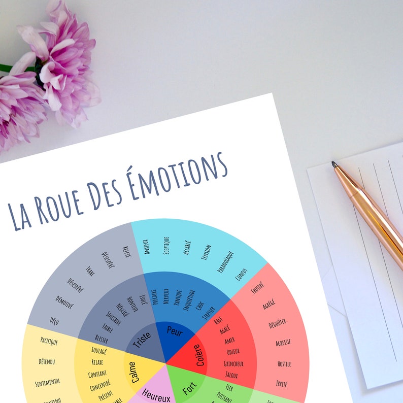 French Printable Emotion Wheel Emotions Wall Art Feelings Wheel ...